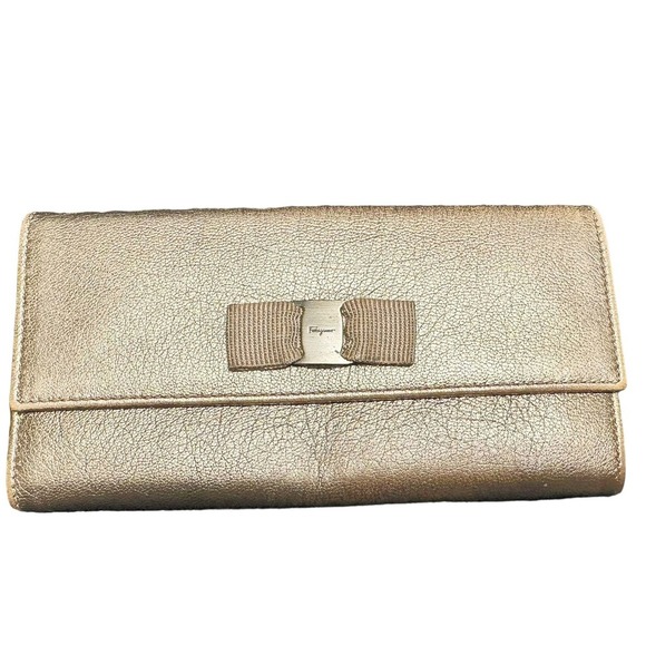 Salvatore Ferragamo | Bags | Salvatore Ferragamo Gold Long Wallet Made ...
